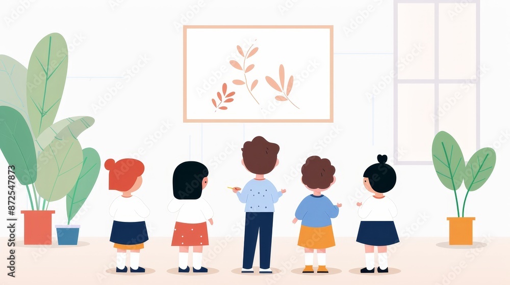 Artistic illustration of a classroom activity session, children ...