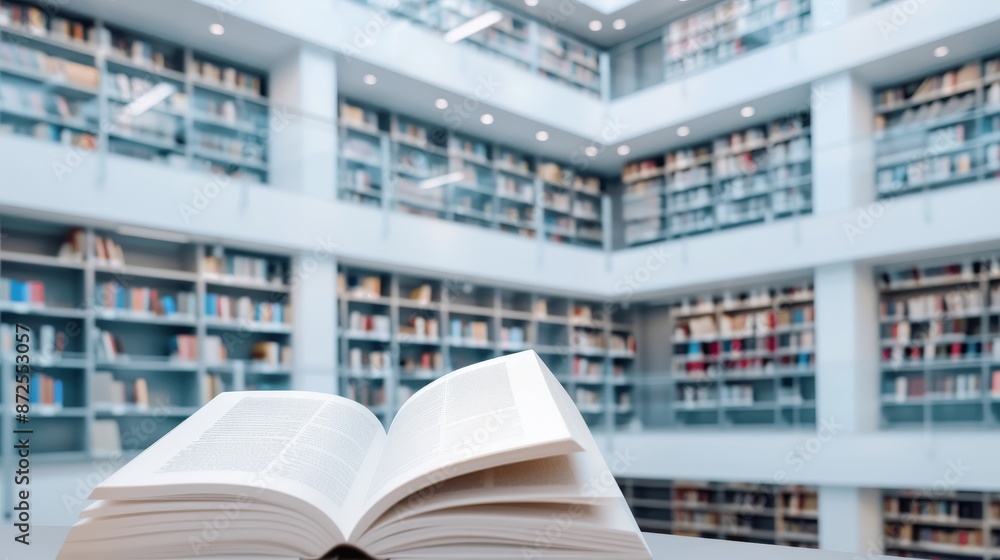 Modern library interior with sleek bookshelves, a variety of book ...