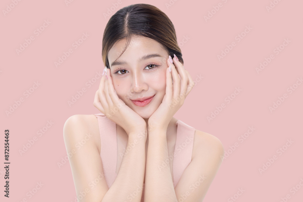 Beautiful young Asian woman with K beauty style makeup and perfect skin ...