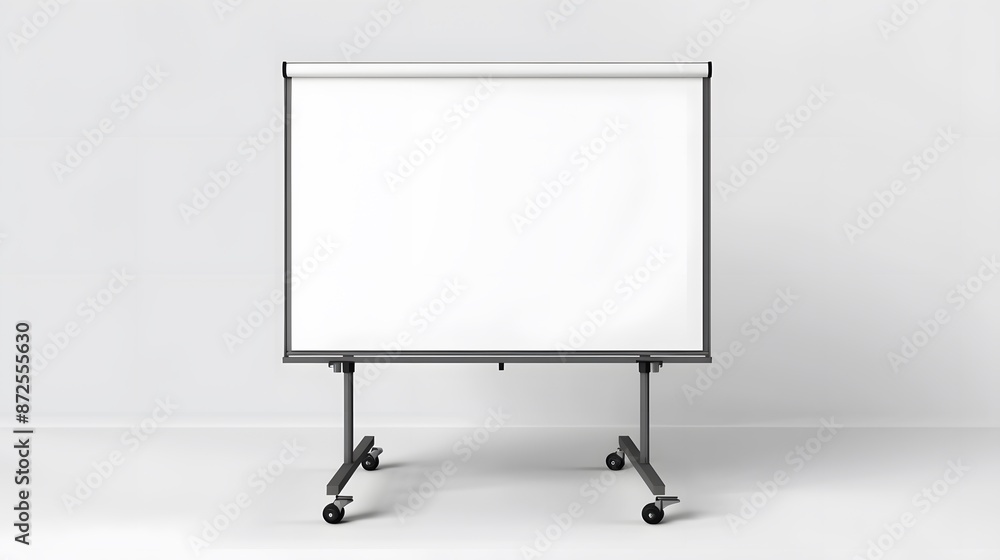 Blank whiteboard on wheeled stand vector mockup. Revolving flipchart ...