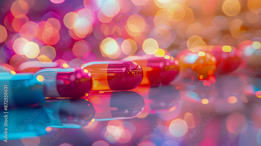 Vibrant and detailed pharmaceutical capsules with intricate textures ...