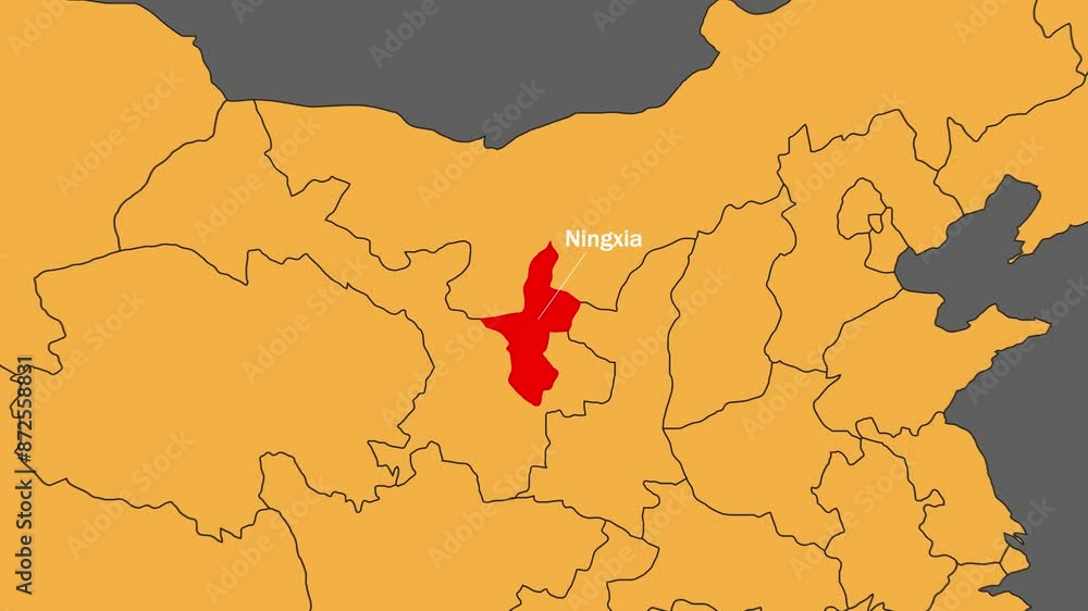 Ningxia map animated video. Ningxia location is highlighted on the ...