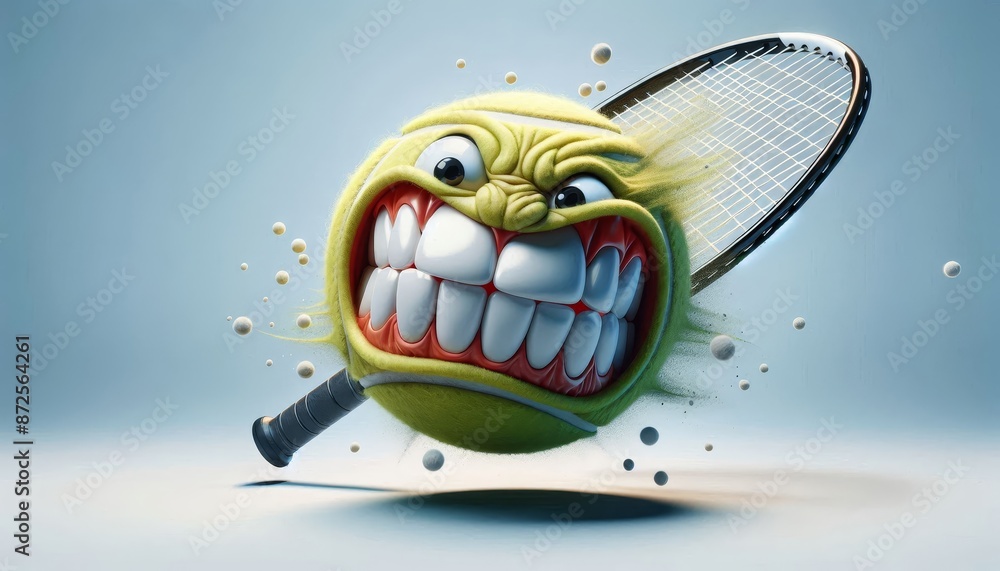 Angry Tennis Ball with Racket - A tennis ball with an angry face is ...