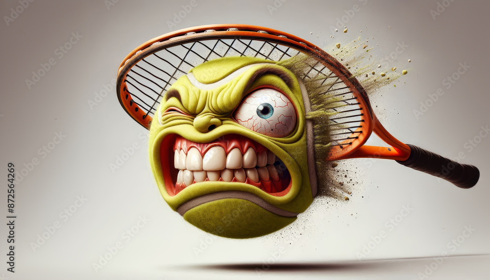 Angry Tennis Ball - An angry cartoon tennis ball with a face is being ...