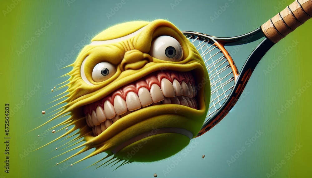 Angry Tennis Ball - A 3D illustration of an angry tennis ball with a menacing expression and ...