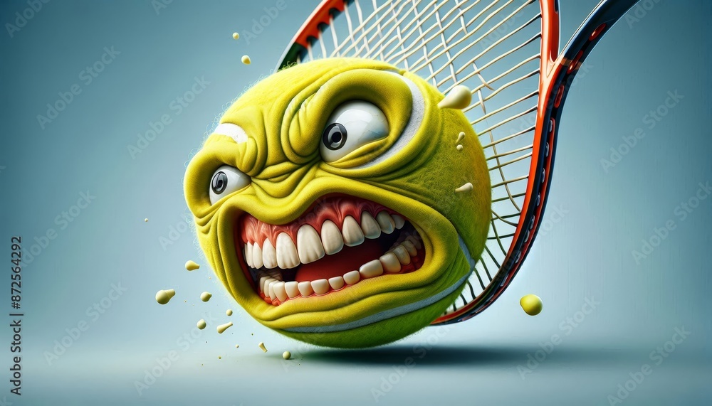Angry Tennis Ball with Racket - A tennis ball with an angry face is ...