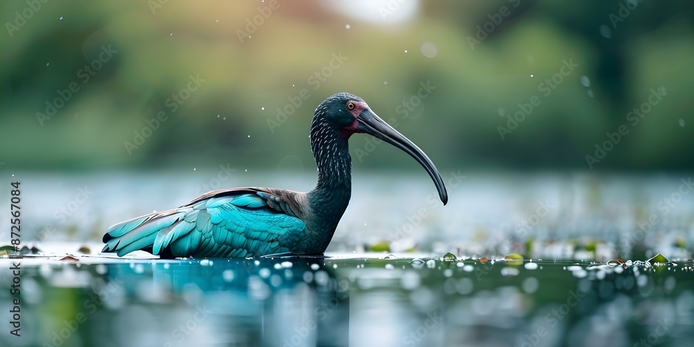 Vibrant Depiction of Colorful Bald Ibis in Wetlands Bringing Scene to ...