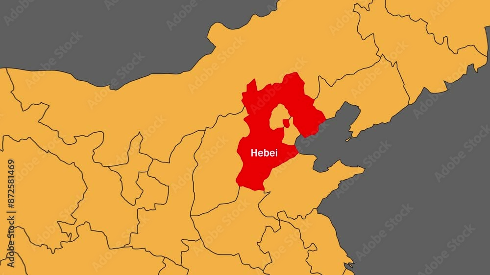 Hebei map animated video. Hebei location is highlighted on the China ...