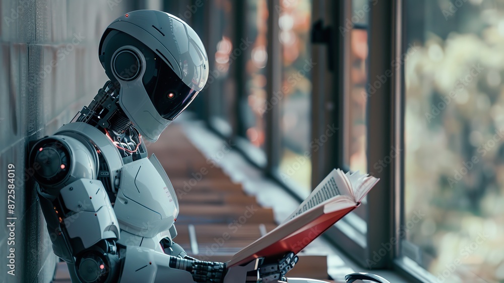 A Humanoid Robot Learning: An image of a humanoid robot engaged in a ...