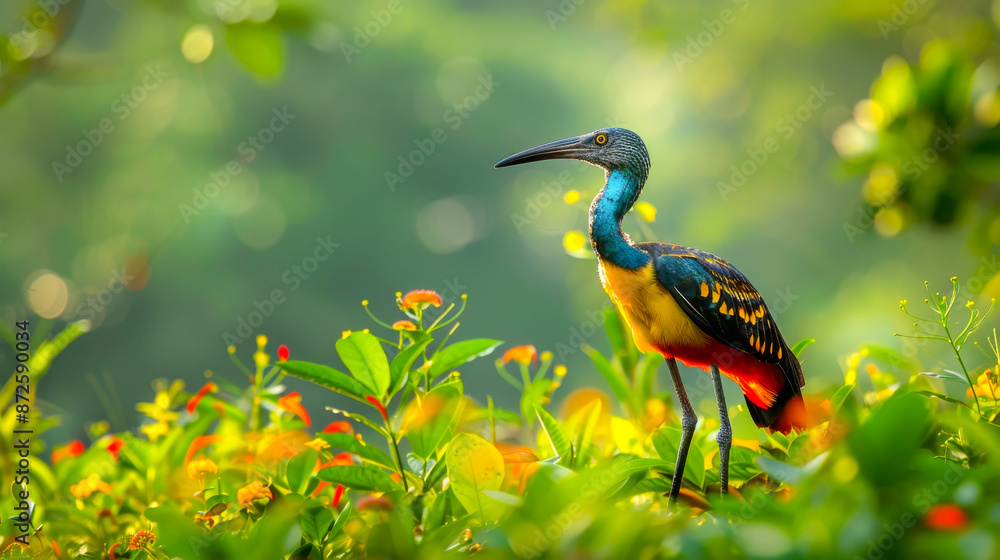 Rare bird in its natural habitat. Close-up of a rare bird standing ...