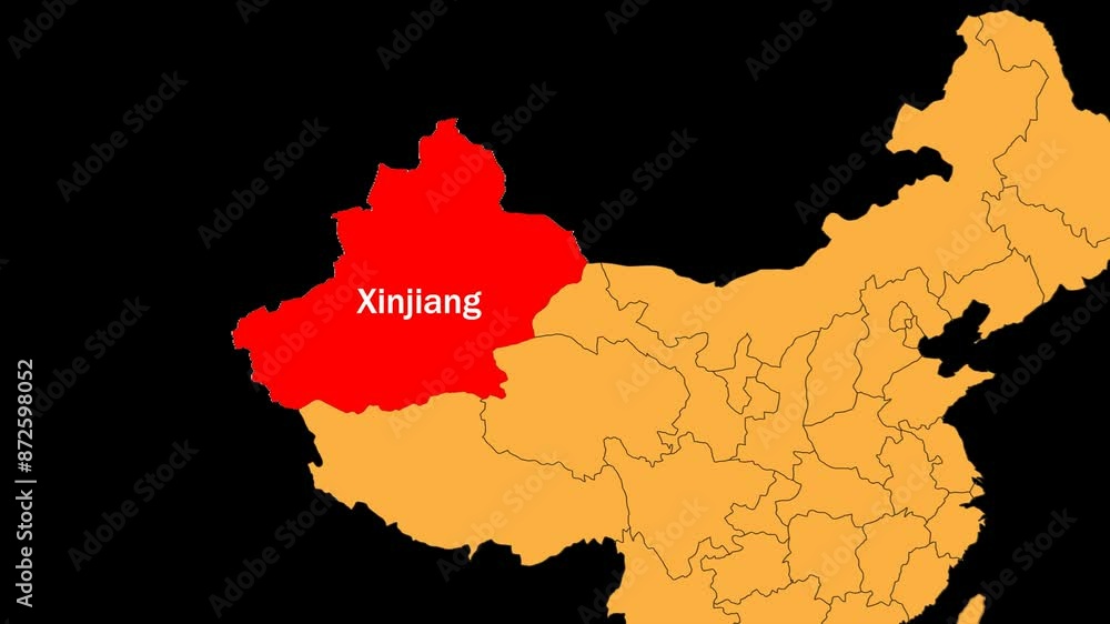 Xinjiang map animated video. Xinjiang location is highlighted on the ...