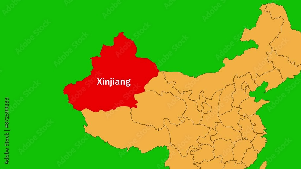 Xinjiang map animated video. Xinjiang location is highlighted on the ...