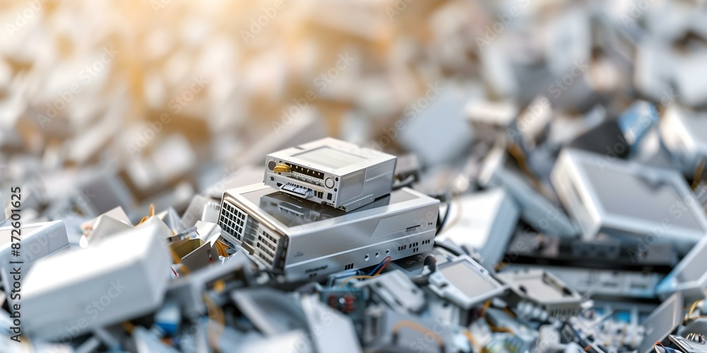 Pile of mixed ewaste at recycling facility. Concept Recycling Facility ...