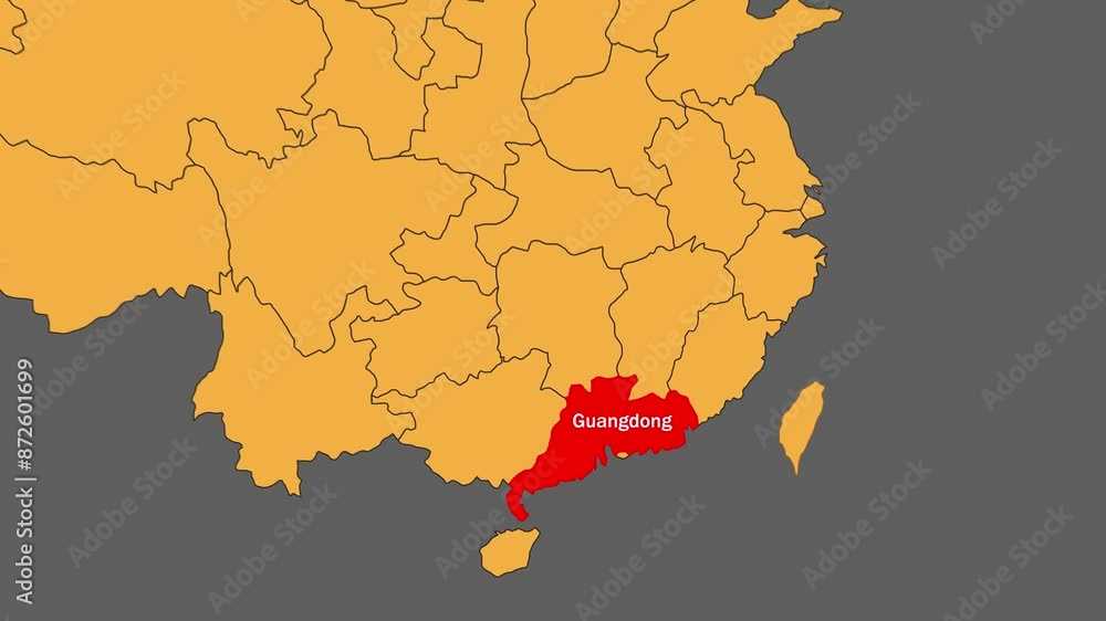 Guangdong map animated video. Guangdong location is highlighted on the ...