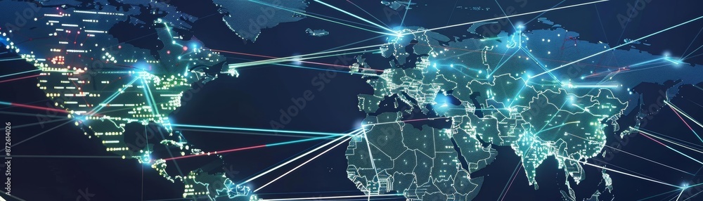 High-tech world map with data points and lines, world map, digital ...