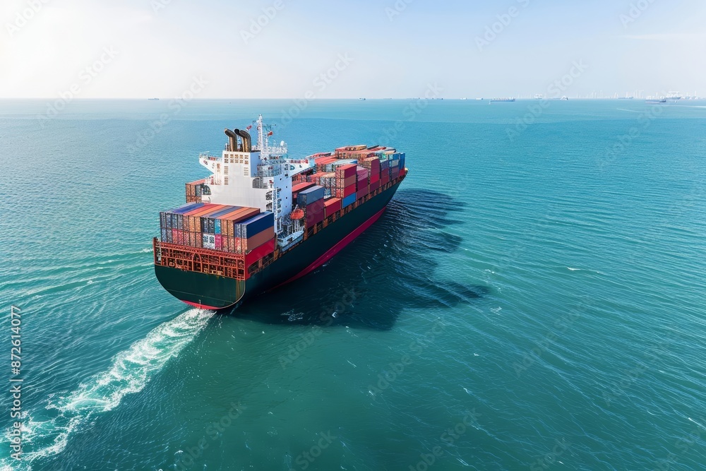 Massive cargo container ship crossing the sea with a clear sky, cargo ...