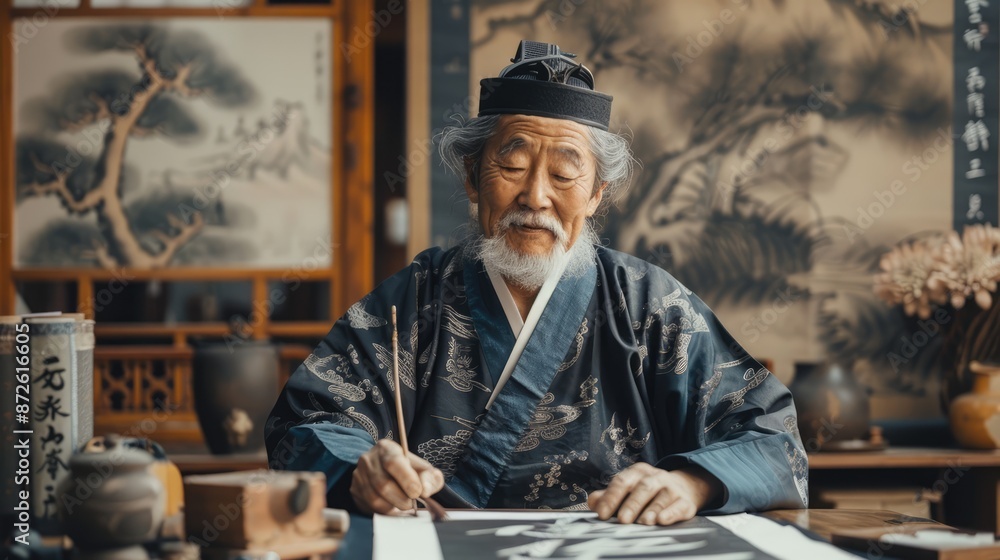 Master Calligrapher Crafting Intricate Hangul Characters in Serene ...