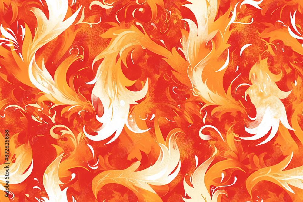 Fiery orange and red abstract pattern with flame-like shapes. This ...