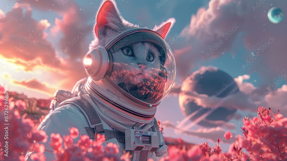 A 3D illustration of a humanoid figure with the head of a cat ...