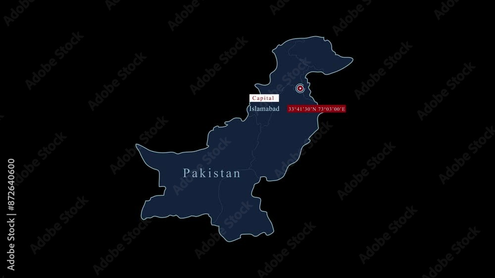 Blue Pakistan map with Islamabad capital city and geographic ...