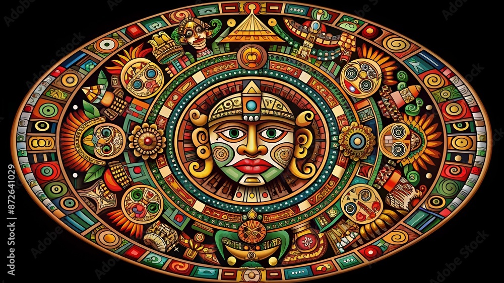 Ancient Mayan calendar. Vector illustration on black background. Images ...