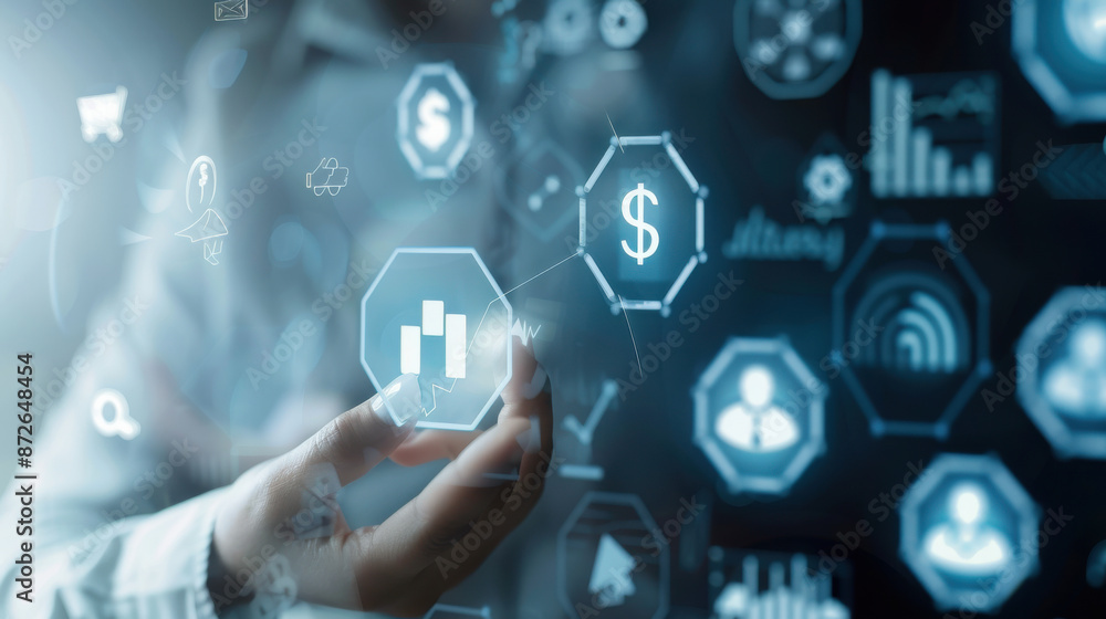 Cost and quality control concept. Person touch virtual cost and quality ...