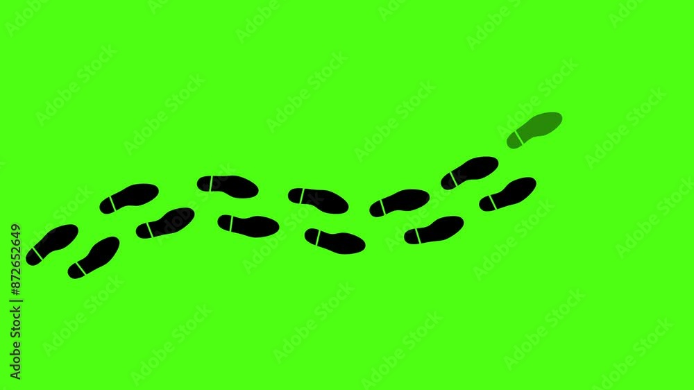 Human boot foot print walk animation on green screen. Footsteps sign ...