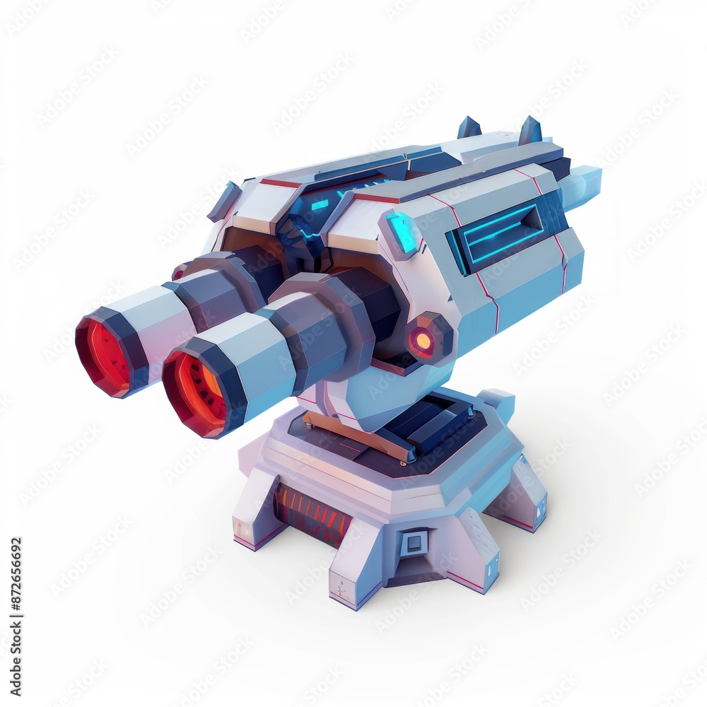 3D Render of an isometric space laser cannon or defense turret, on ...