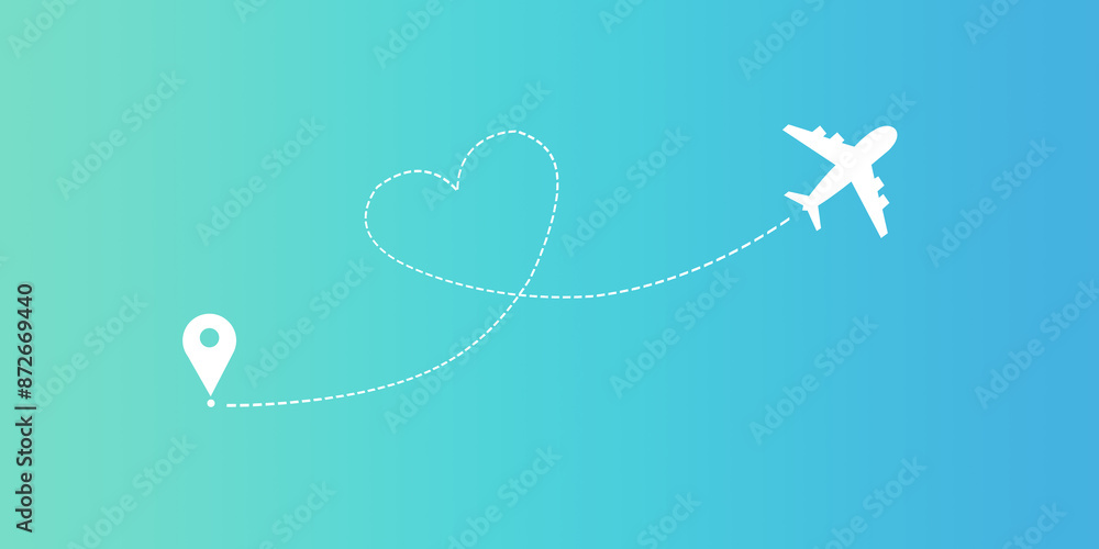 Airplane routes, Travel icon, Travel from start point and dotted line ...