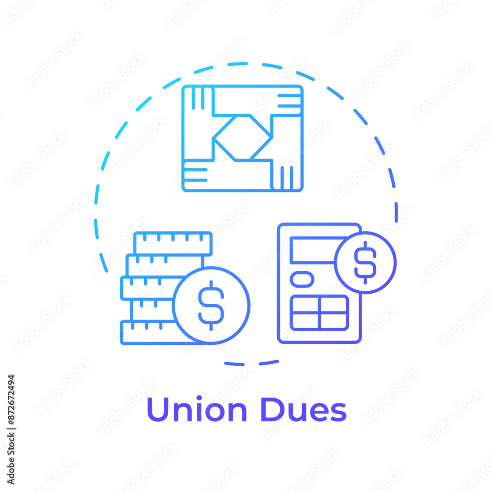 Union dues blue gradient concept icon. Payment practice, salary ...