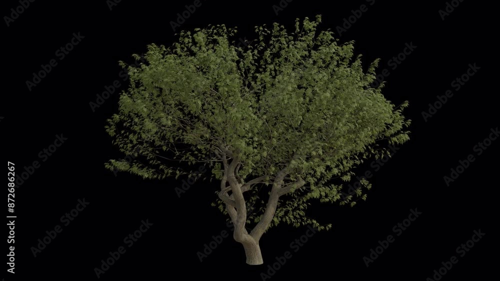 European Ash Tree blowing in the wind. Wind blows the Common Ash Tree ...