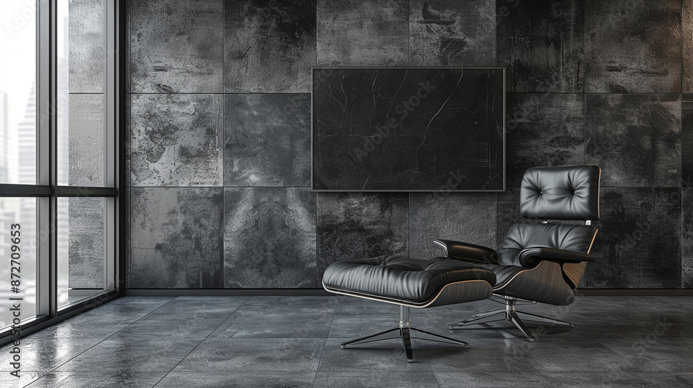 Modern living room with large windows, grey furniture, and a panoramic ...