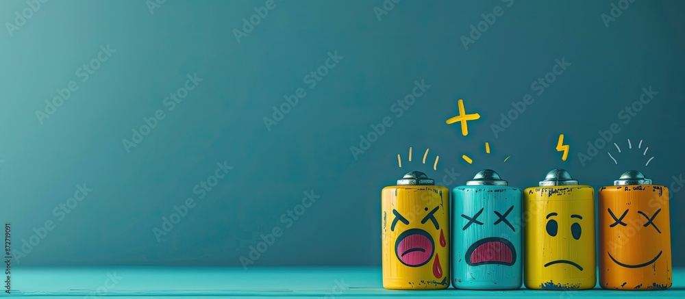 Level of low battery with sadness face to full battery with happy smile ...