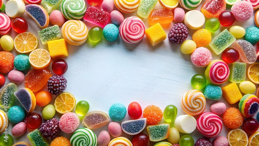 Candy and sweets in copy-space background concept, big blank space ...