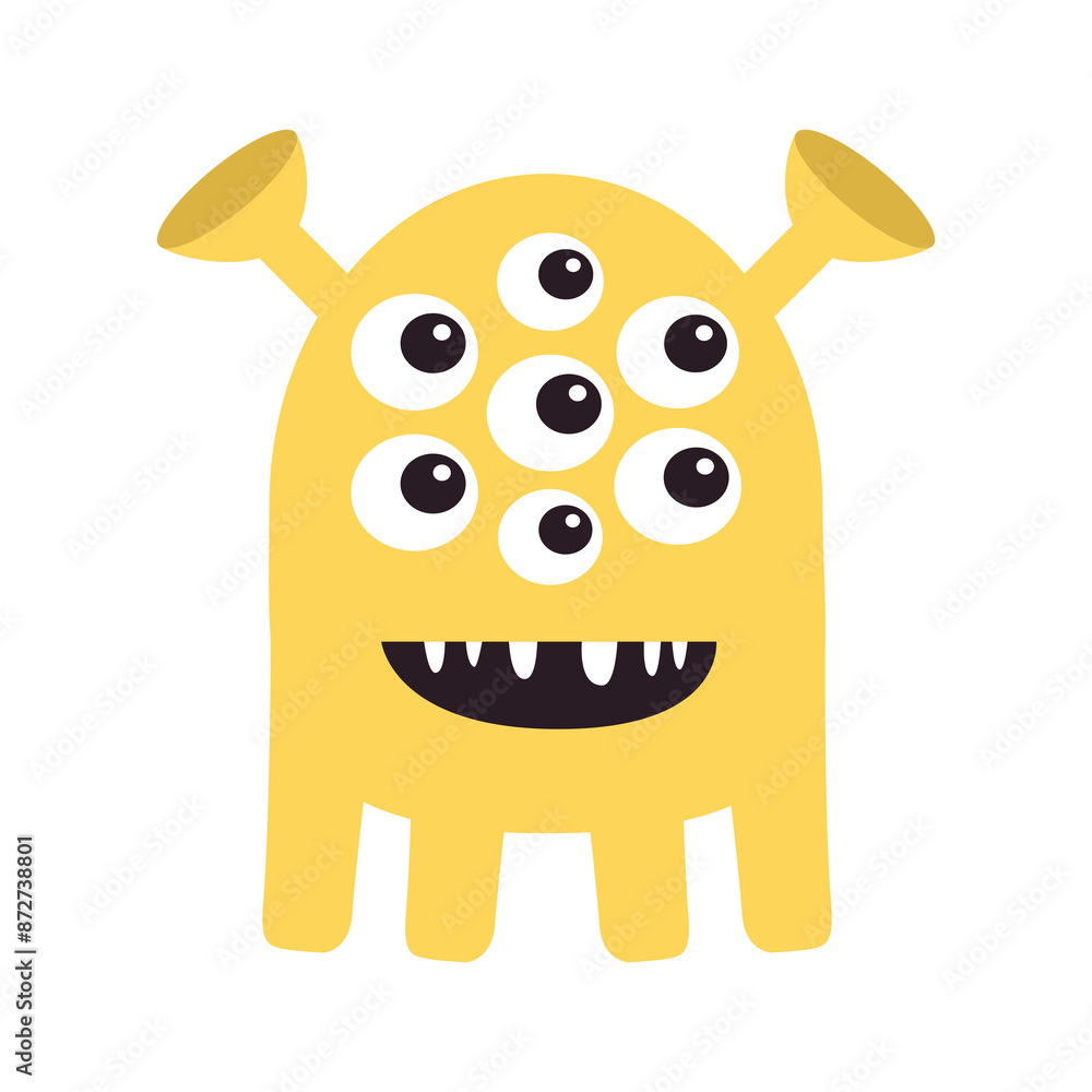 Cute yellow monster standing. Happy Halloween. Monsters silhouette icon ...