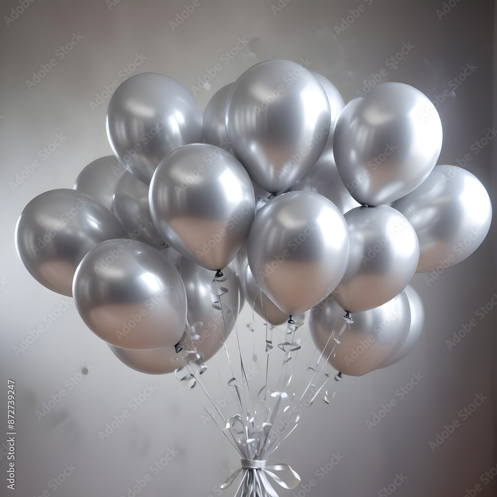 Silver party balloons with bokeh lights background for wedding ...