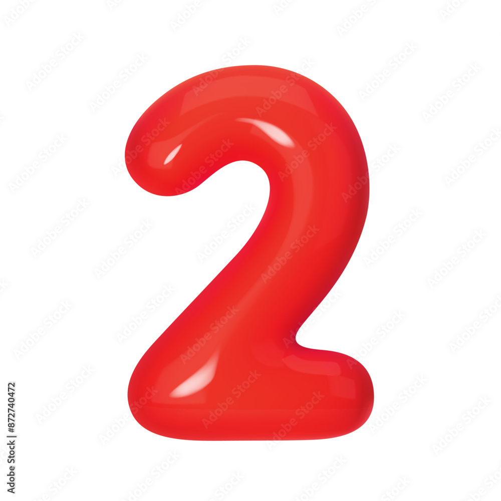 3D red number 2 isolated on white background. Three-dimensional Vector ...