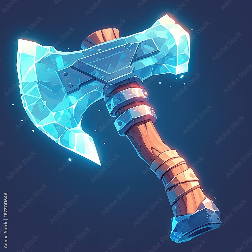 2D game art, cartoon style, casual mobile game icon of an axe with ...