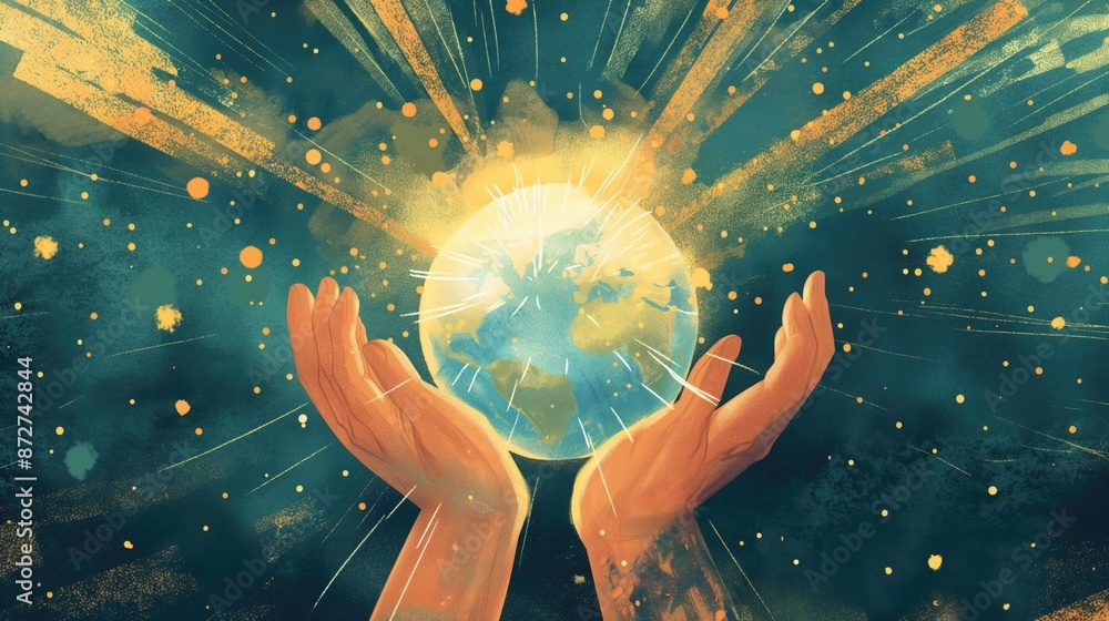 Kids book illustration of God's hands forming the Earth and heavens ...