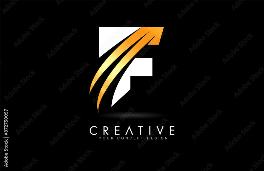 Letter F f Logo Design in golden white colors with negative space ...