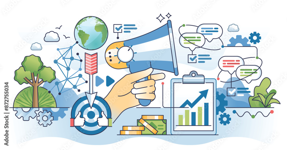 Good marketing strategy with effective promotion outline hands concept ...