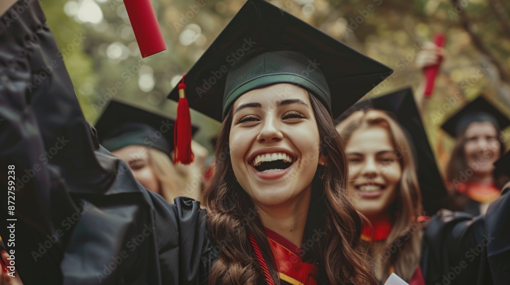 High-resolution image of a young adult graduate celebrating with ...