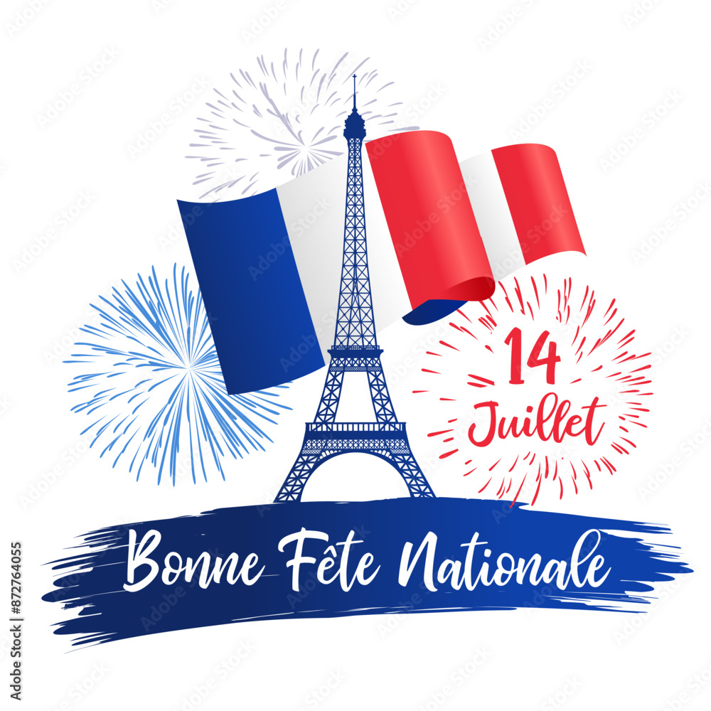 Bonne Fete Nationale, 14 Juillet french lettering banner. Translation ...