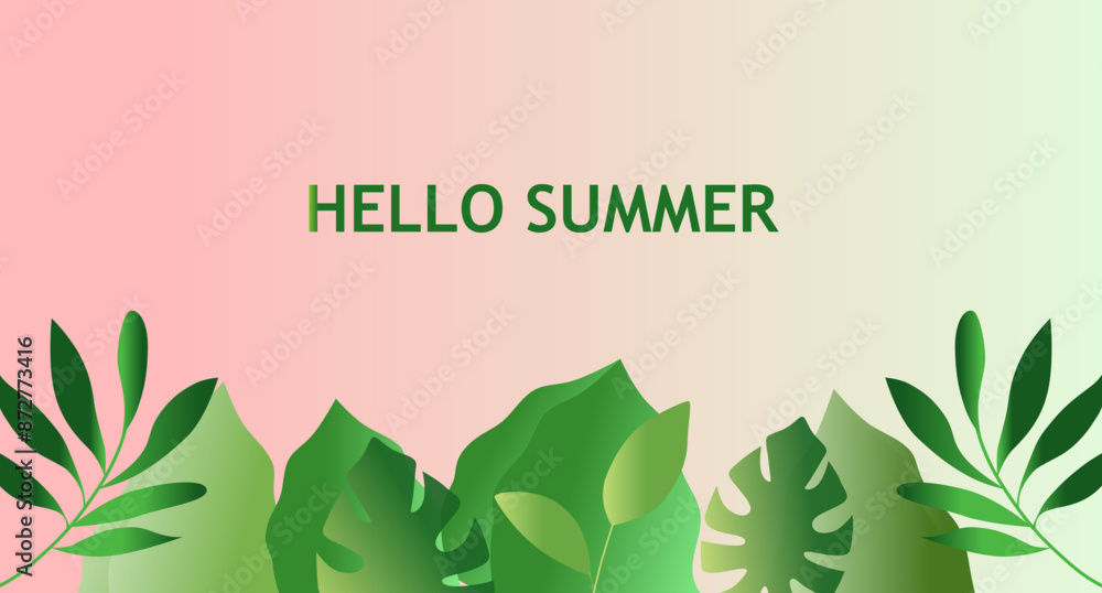 Summer horizontally banner with palm leaves. Gradient summer background ...