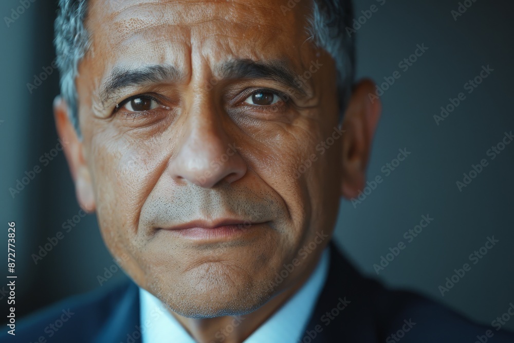 A close-up image of a man's face, capturing his thoughtful expression ...