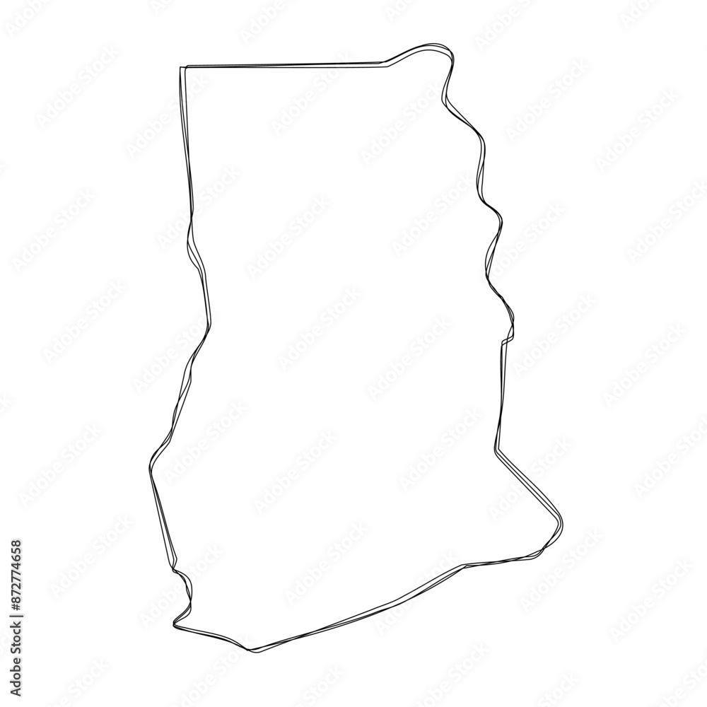 Ghana country simplified map.Thin triple pencil sketch outline isolated ...
