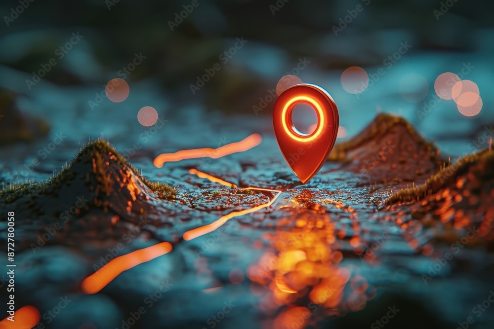 A detailed map with a pinpoint icon highlighting a specific location ...