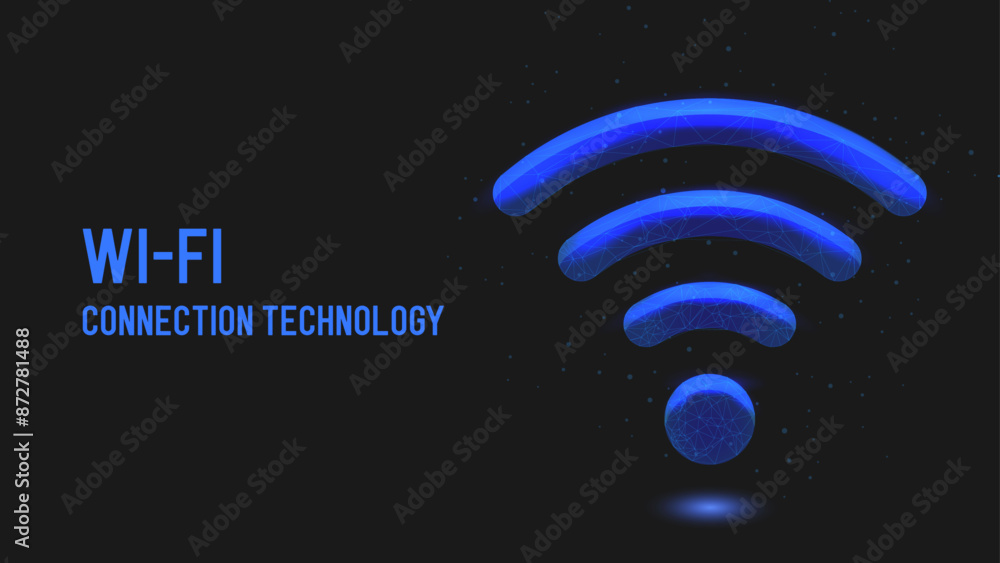 Glowing Blue Neon Light Wi-Fi Wireless Icon. Low Poly 3D Design and ...