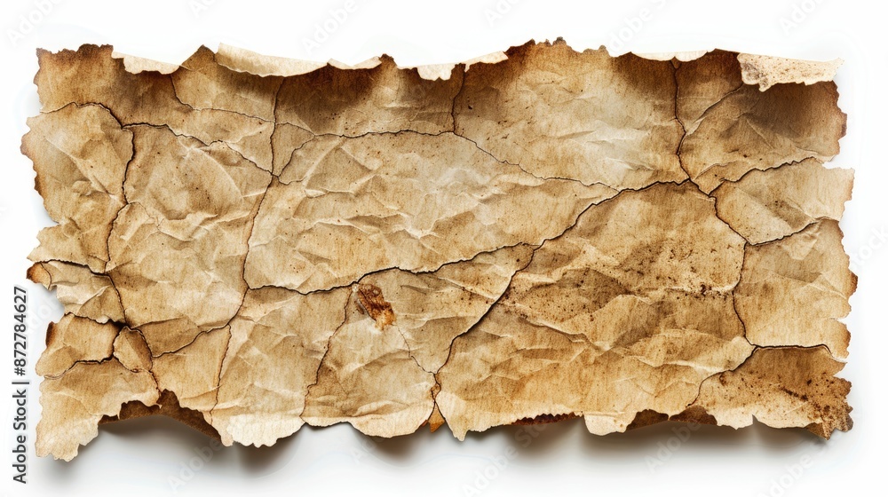 Vintage paper texture with torn edges and old spots on white background ...