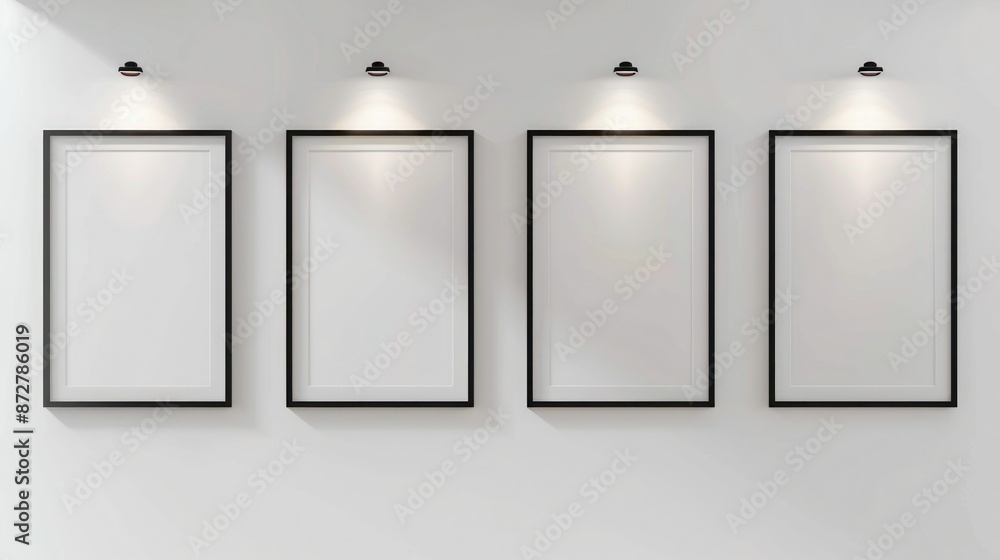 Four frames on a classic white wall, arranged symmetrically, each ...